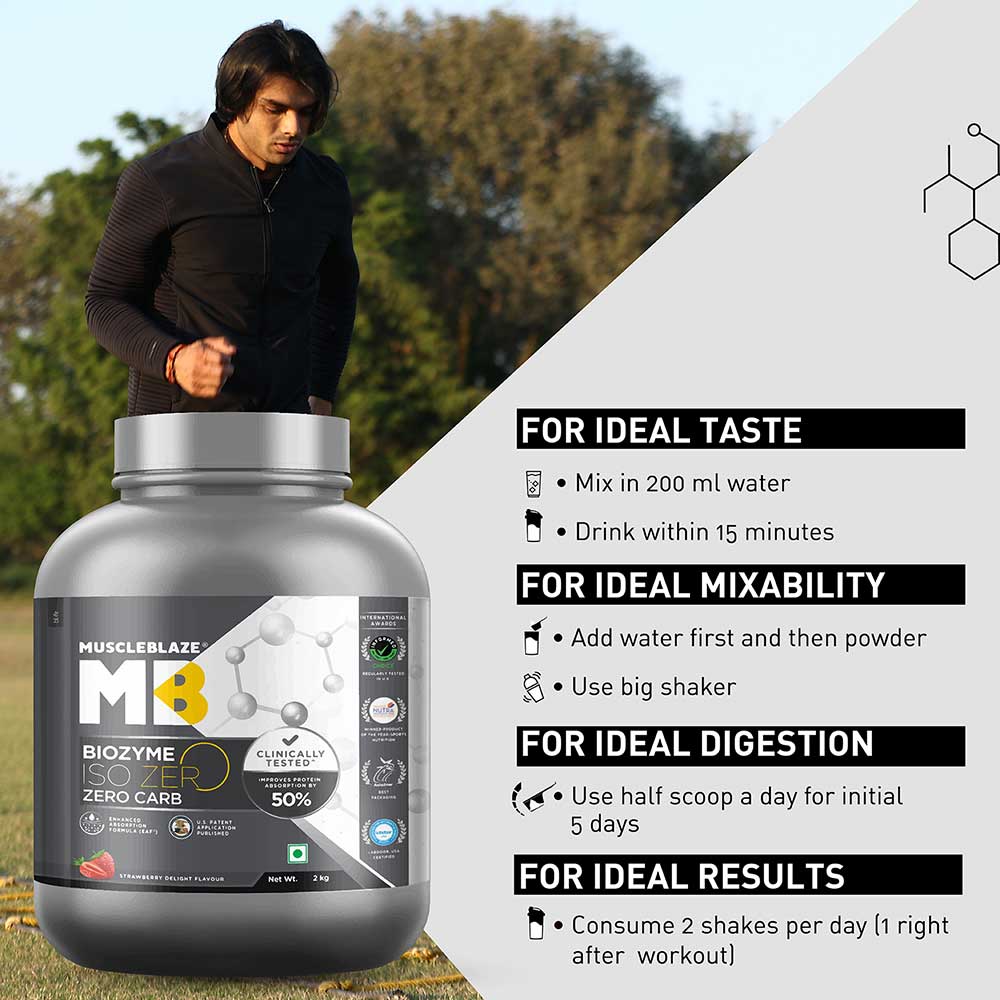 MuscleBlaze Iso Zero Whey Protein Isolate - (Strawberry, 2 Kg / 4.4 lb)