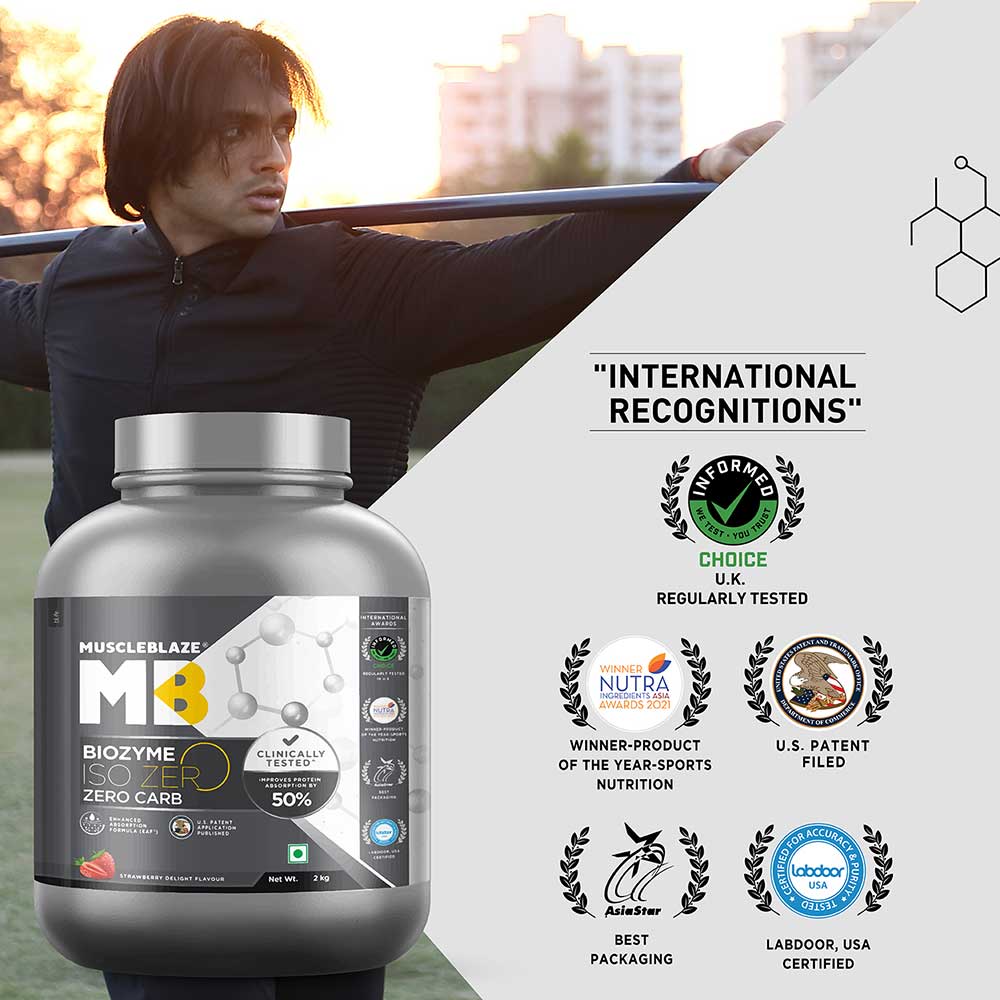 MuscleBlaze Iso Zero Whey Protein Isolate - (Strawberry, 2 Kg / 4.4 lb)