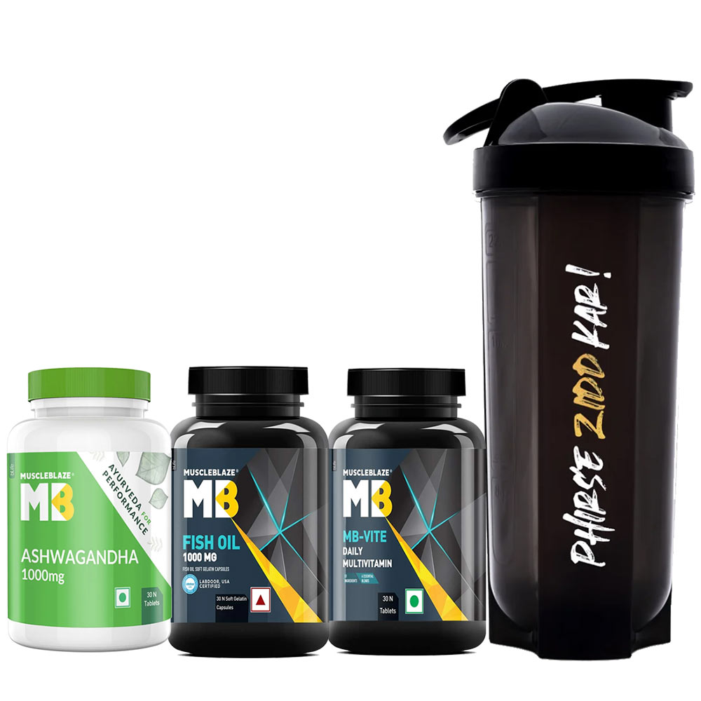 MuscleBlaze Ayurveda for Performance Ashwagandha & Fish Oil & MB-VITE ...